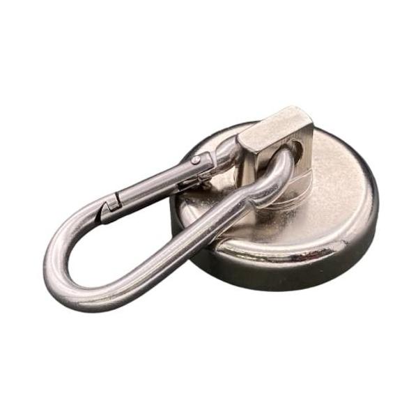 【仕様】●垂直耐荷重(kg)：28●外径(mm)：32●高さ(mm)：18.5●厚さ(mm)：8●タイプ：カラビナフック●寸法D1(mm)：4●寸法d(mm)：12●寸法S(mm)：5.5●寸法L(mm)：40●強力なネオジキャップ磁石にカ...