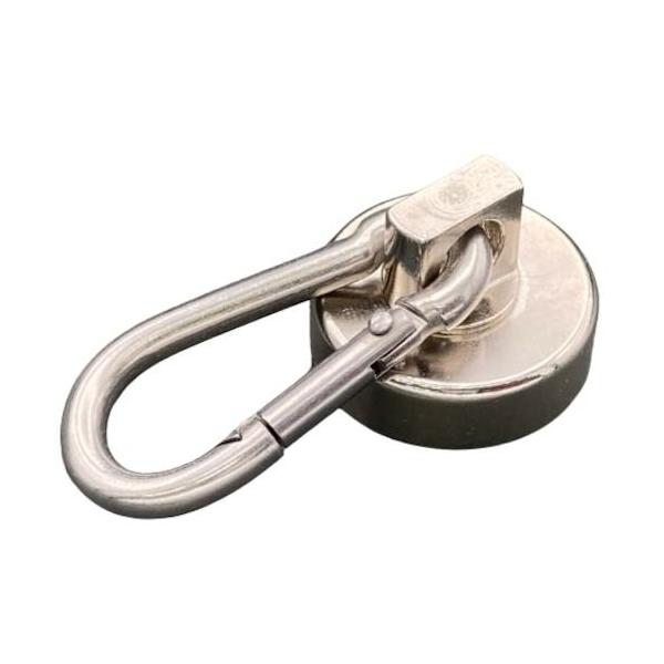 【仕様】●垂直耐荷重(kg)：23●外径(mm)：25●高さ(mm)：18.5●厚さ(mm)：8●タイプ：カラビナフック●寸法D1(mm)：4●寸法d(mm)：12●寸法S(mm)：5.5●寸法L(mm)：40●強力なネオジキャップ磁石にカ...