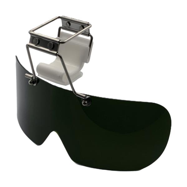 【仕様】●レンズ色：グリーン●幅(mm)：240●高さ(mm)：80●レンズ厚(mm)：約1.8●遮光度：#5●防傷加工：○●UVカット：○●ヘルメット取付形遮光めがね●ポリカーボネイトIR遮光レンズ（JIS同等品）●前後距離、角度調整、回...