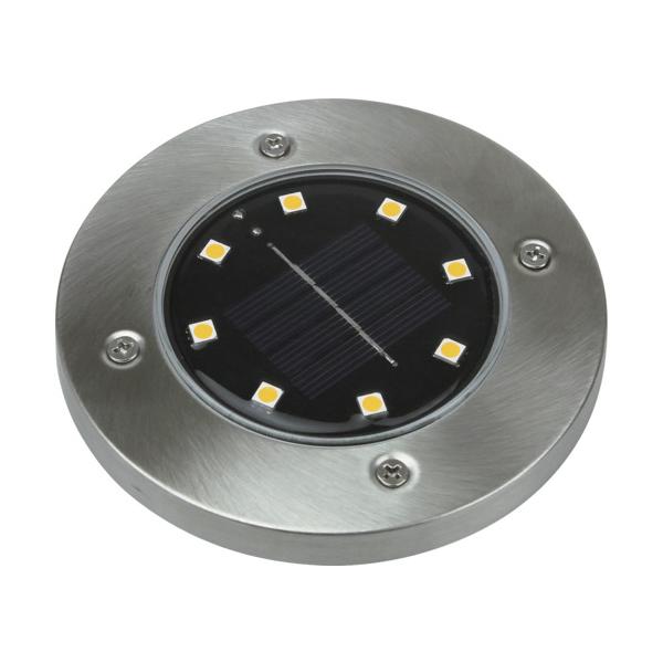 【仕様】●照度(lm)：80●光源色：昼白色●直径(mm)：120●高さ(mm)：22(杭含まず)●幅(mm)：120●奥行(mm)：120●光源：LED0.1W×8個●電源：ソーラーパネル●使用電池：ニッケル水素充電池 1.2V/600m...