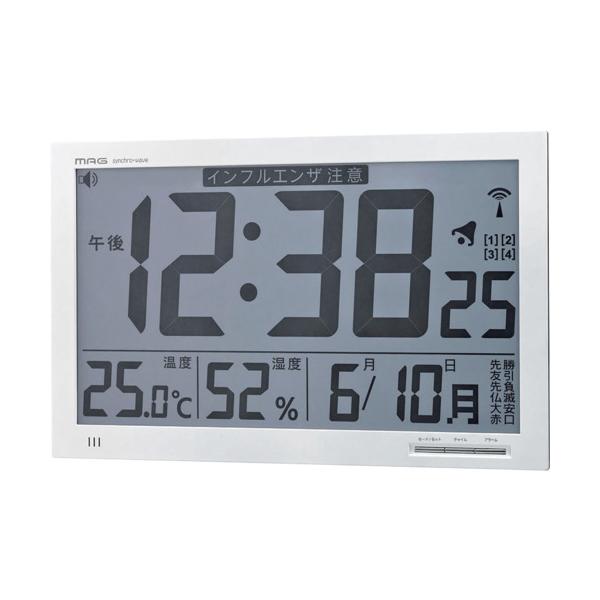 【仕様】●幅(mm)：368●奥行(mm)：29●高さ(mm)：229●電源：単三形乾電池×4(別売）●電池寿命：約6ヶ月●色：ホワイト●電波時計、電子音アラーム、カレンダー表示(アラーム時刻表示切替)、六曜表示●温度表示(-9.9〜+50...