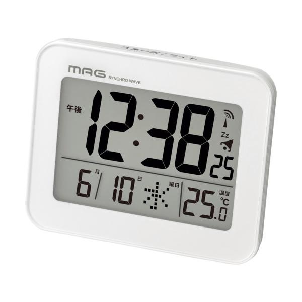 【仕様】●幅(mm)：98●奥行(mm)：38●高さ(mm)：80●電源：単四形乾電池×2(別売)●電池寿命：約12ヶ月●色：ホワイト●電波時計、電子音アラーム、カレンダー表示、温度表示、電波受信状況表示、12/24時間表示切替、スヌーズ機...