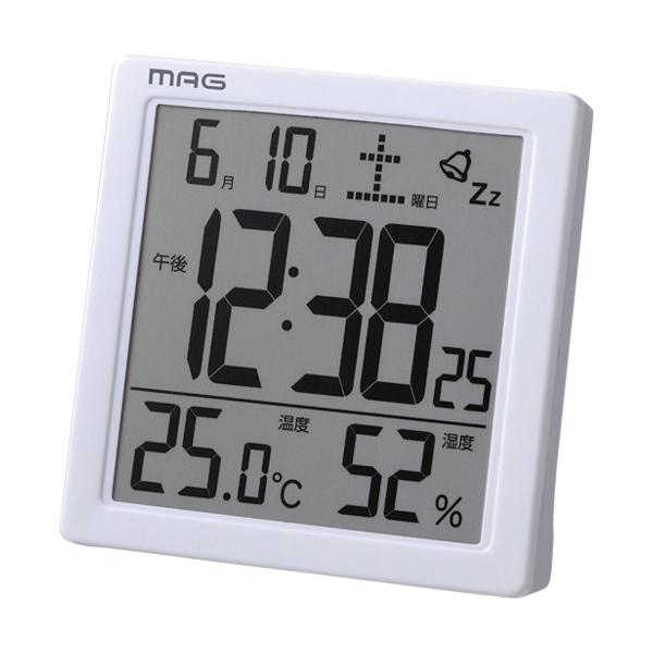 【仕様】●幅(mm)：93●奥行(mm)：52●高さ(mm)：95●電源：単四形乾電池×2（別売）●電池寿命：約8ヶ月●色：ホワイト●電子音アラーム、スヌーズ、タッチセンサーライト、カレンダー表示、温度/湿度表示、12/24時間表示【型番】...