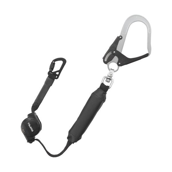 【仕様】●最大使用可能質量(kg)：130●色：黒/銀●ランヤード寸法長さ(mm)：150●フックタイプ：L5●フック口開き(mm)構造物側：60●長さ(mm)：1500●ランヤード長(m)：1.5(収納時約0.69m)●最大自由落下距離：...