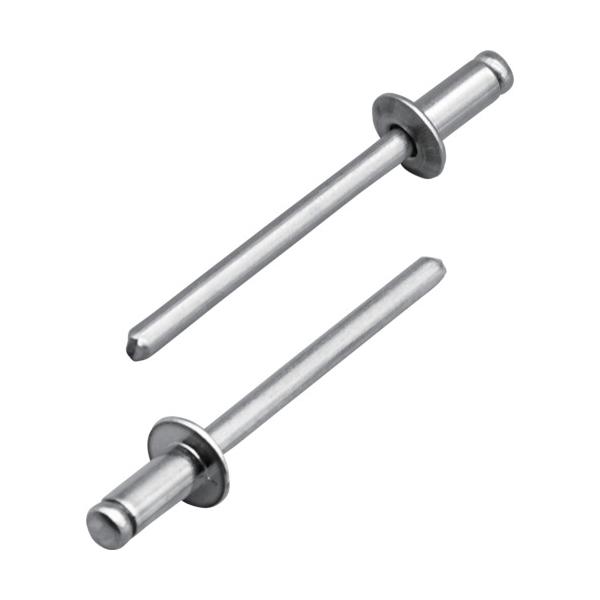 【仕様】●頭部形状：丸頭●リベット径(mm)：6.4●リベット長(mm)：19.3●フランジ径(mm)：12.8●かしめ板厚(mm)：9.6〜12.8●下穴径(mm)：6.5〜6.6●せん断強度(N)：2580●引張強度(N)：4050●適...