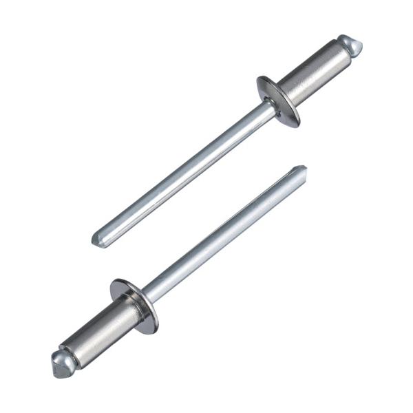 【仕様】●頭部形状：丸頭●リベット径(mm)：2.4●リベット長(mm)：9.6●フランジ径(mm)：4.7●かしめ板厚(mm)：3.2〜6.4●下穴径(mm)：2.5〜2.6●せん断強度(N)：1240●引張荷重(N)：1560●引張強度...