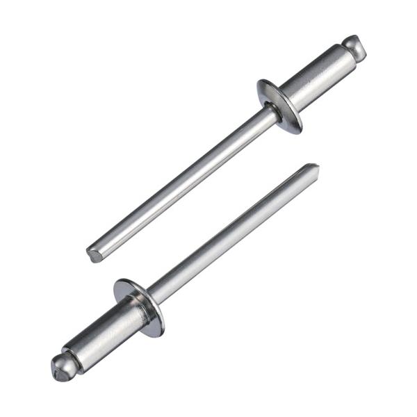 【仕様】●頭部形状：丸頭●リベット径(mm)：3.2●リベット長(mm)：10.2●フランジ径(mm)：6.4●かしめ板厚(mm)：4.8〜6.4●下穴径(mm)：3.3〜3.4●せん断強度(N)：2200●引張強度(N)：2790●適合ノ...