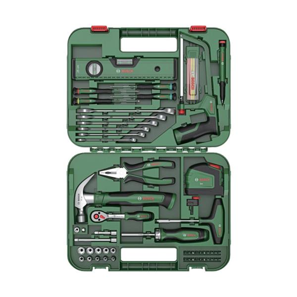 【仕様】●ケース寸法(mm)間口：386●ケース寸法(mm)奥行：291●ケース寸法(mm)高さ：82●セット内容(点)：64●ケース色：グリーン●ペンチ●ラチェット1/4インチ●ビットラチェットドライバー●ビットドライバーTハンドル●精密...