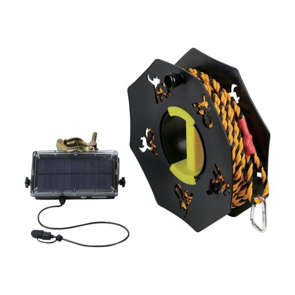 【仕様】●品名：ＬＥＤバリアロープリール●LED：赤●ロープ径(mm)：10●ロープ色：黄黒●ストローク(m)：20●LEDロープ：外径Φ10ｍｍ×20M（LEDチップ50ｍｍ間隔）●LED発光色：赤●LED点灯モード：8種類●ソーラーバッ...