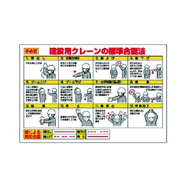 【仕様】●表示内容：建設用クレーンの標準合図法●縦(mm)：600●横(mm)：900●厚さ(mm)：1.2●摘要：穴上3・下3●取付穴：穴上3・下3【型番】327-33　/　32733【商品コード】7381719※お問い合わせの際はこちら...