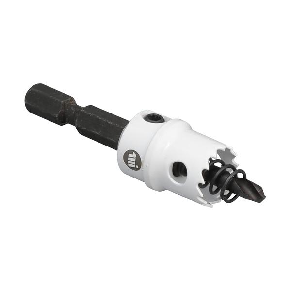 【仕様】●刃径(mm)：14●ふところ深さ(mm)：10●シャンク形状：六角軸(6.35mm)●シャンク径(mm)：6.35●刃厚(mm)：0.6●有効切削能力(mm)：鉄板1.6、ステンレス板0.6●適合機種：充電ドライバードリル、インパ...