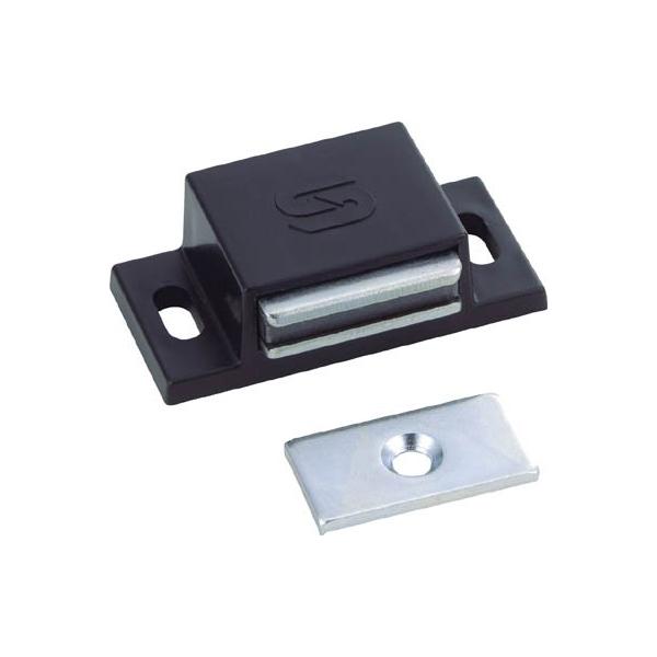 【特長】●シンプル構造で汎用性の高いマグネットキャッチです。【仕様】●吸着力(N):25●色:黒●全長(mm):40●受板用推奨ねじ:2.4mm●本体取付穴寸法:3.6×8mm長穴【用途】【材質／仕上】●本体:ポリプロピレン（PP）●受け金...