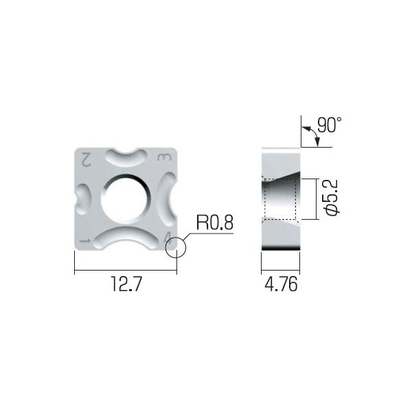 《仕様》●材質：サーメット●エッジ形状：R1・2・3・4●コーティング：なし●使用コーナー数：4●3個入り