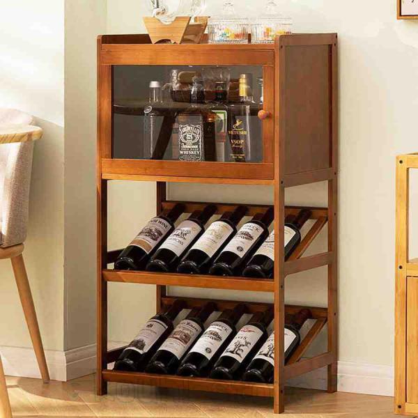 竹製酒 棚 収納コンパートメント付き お酒 棚 ボトルラック ワインラックワイン収納ラック ウイスキー 棚 お酒収納ラック 酒類貯蔵ロッカー 大容量 多く瓶サイズ