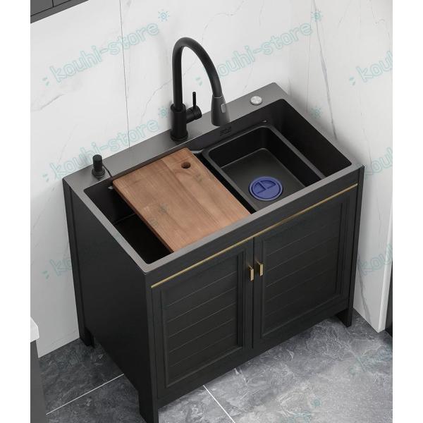 屋外シンク，黒流し台，ガーデンシンク，ステンレスキッチンシンクキャビネット付き，業務用シングルボウル流し台，システムキッチン シンクキャビネット