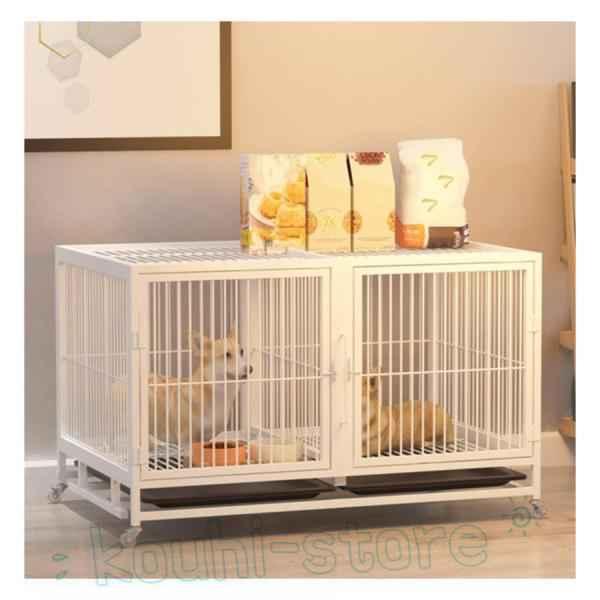 犬の繁殖ケージ 相反する2匹の犬を引き離すことができる 犬のケージ の真ん中に仕切りがあります 犬小屋?ケージ ダブルドア付き トレー付き キャスター付き 組立