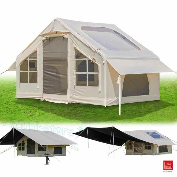 エアーテント 大型 2?8人用 防水キャノピー付きインフレータブルキャンプテント テント 簡単なセットアップアウトドアオックスフォードテント 防水 蚊よけ付き