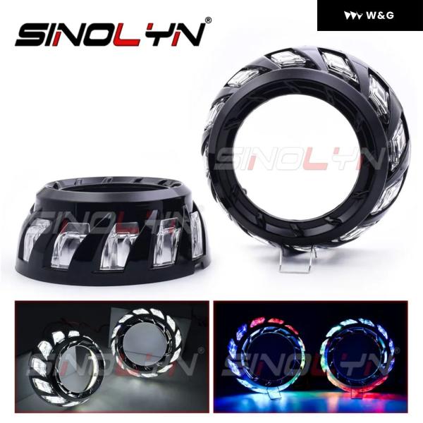 RGB LEDエンジェルアイスパイラル シュラウド 回転ダイナミックアプリ コントロール シーケンシャルフローイング ベゼル 3インチプロジェクターレンズ カスタムパーツ アクセサリー 交換用部品Model Name:RGB Revolvi...