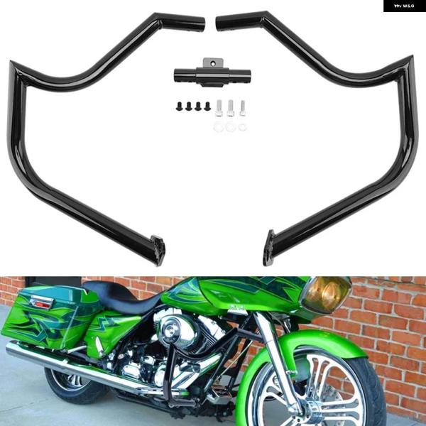 オートバイ ブラック エンジン ガード クラッシュ バー バンパー プロテクター ハーレー ツーリング ロードキング ストリートグライド 1997-2008 カスタム パーツ アクセサリーHigh-concerned chemical:No...