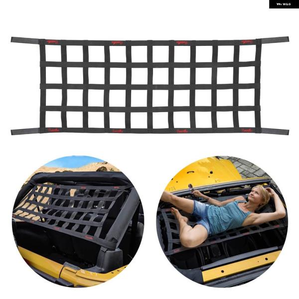 ジープ ラングラー YJ TJ TJ JKU JL JL JLU 1987-2019カートップアクセサリー用ルーフラゲッジメッシュ 収納 ネット ホルダー ハンモックメッシュカーゴネット カスタム パーツ アクセサリーHigh-concer...