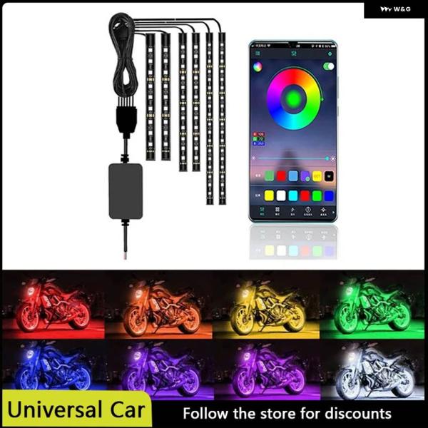 6 IN 1 LEDアンダーグローライト バイク用 ライト RGBネオンフレキシブルストリップ アプリコントロールバックライト カスタム パーツ アクセサリーBattery Included:NoHigh-concerned chemica...