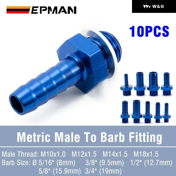10個 ブルー メトリック M10X1.0 M12X1.5 M14X1.5 M18X1.5 5/16インチ 3/8インチ 1/2インチ 5/8インチ 3/4インチ バーブ プッシュ オンホース継手 アダプター EPMBTM カスタムパーツ ...