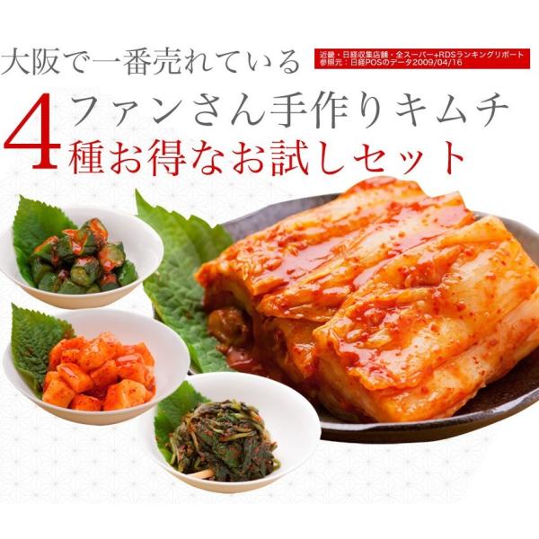 【商品紹介】ランキング1位 送料無料 大阪で一番売れているキムチ屋やさん「高麗食品」のさまざまなキムチ4種を詰め合わせにいたしました。こだわりの味をたっぷりとご堪能してください。 内容量：計800g（白菜キムチ200g ダイコンキムチ200...