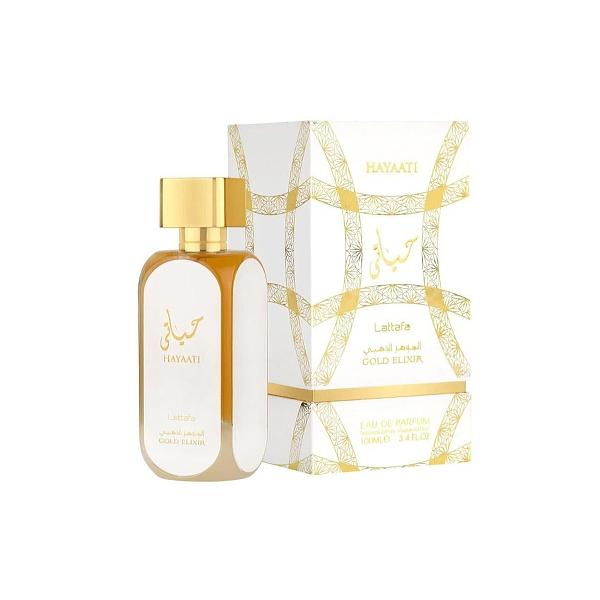 商品説明：シトラス、レザー、ピーチ、ウッディムスクが調和した、洗練された香り。 ラグジュアリーとシンプルさが融合し、自然のささやきがゴールドの華やかさと溶け合う、豊かな世界へ足を踏み入れてください。 ハヤアティ ゴールド エリクサーは、人生...