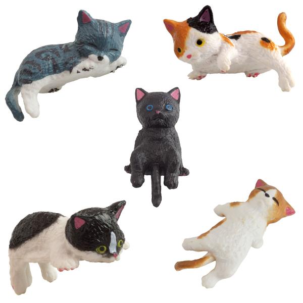◆ちょこんと置くだけで癒される！手のひらサイズのかわいい猫フィギュア。デスクや車内、棚などに置くだけで、いつでも癒しの空間を演出します。◆5種類のかわいい猫寝そべったり、のぞき込んだり、ちょこんと座ったり…個性豊かな猫たちの5種類1セット。...