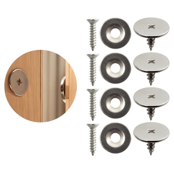 商品詳細サイズ：画像参照材質：ステンレス鋼セット内容：磁石×4、ビス×4、大ネジ×4製造国：中国※輸入商品のため、製造や輸送の際に生じる「キズ」「欠け」「汚れ」などがございます。※製造ロットによりビスのデザイン等は異なります。指定は出来ませ...