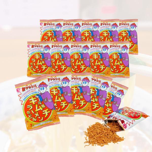 「商品情報」ピリ辛でクセになる！懐かし駄菓子「キムチラーメンのドン」です。食べきりやすく、配りやすいお買い得な15袋セットです。 「主な仕様」ピリ辛でクセになる！懐かし駄菓子 トチギヤの「キムチラーメンのドン」です。食べきりやすく、家族や友...