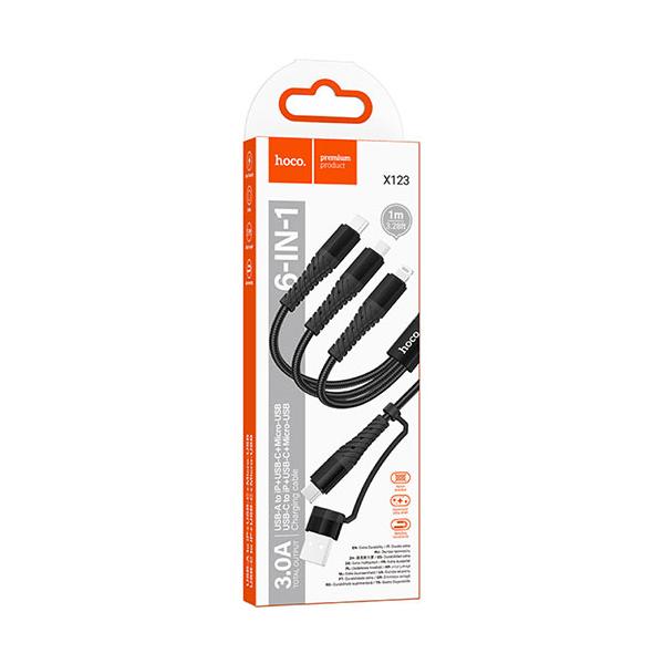 X123-ACMCL-BK USB-C/microUSB/iOSの3出力ポートとUSB-A、USB-C、2入力ポート対応、合計出力5V/3Aまでの同時充電可能な充電専用ケーブル ブラック ※詳細は商品説明をご確認下さい。商品ページは縦長です。