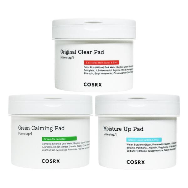 パッドのケースがリニューアルしました！内容物はリニューアル前と同じです。cosrx ワンステップパッド 各70枚オリジナルクリアモイスチャーアップグリーンカーミング拭き取りパッドスキンケアパッド化粧水パッドトナーパッド 送料無料対応