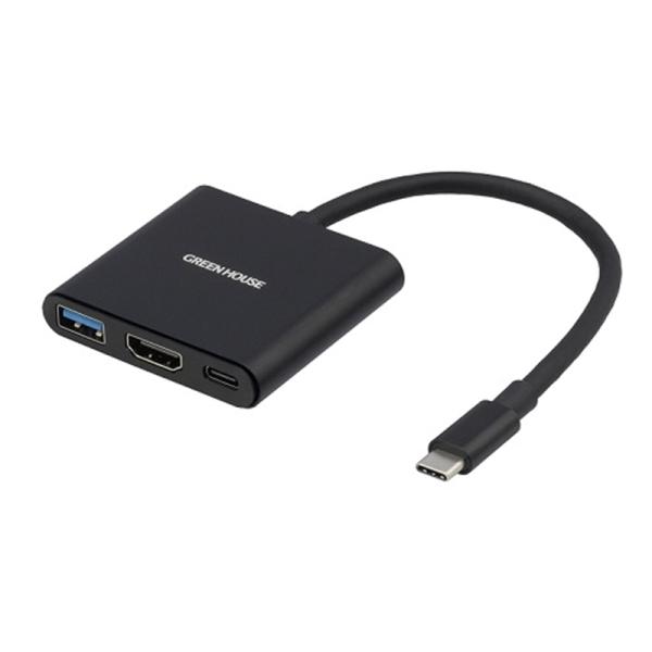 グリーンハウス USB Type-C ドッキングステーション GH-MHC3A-BK ブラック・USB3.2 Gen1対応USBポート搭載・4K(30Hz)対応のHDMI映像出力でパソコンの画面をテレビなどに表示可能・コンパクトで持ち運びや...