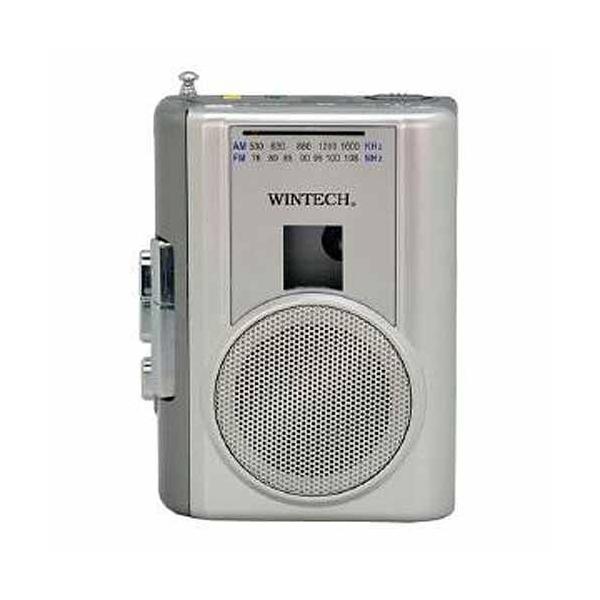 WINTECH ＡＭ／ＦＭラジオ付テープレコーダー PCT-02RM シルバー・ACアダプター・外部マイク付属・おけいこにも使える内蔵マイク搭載