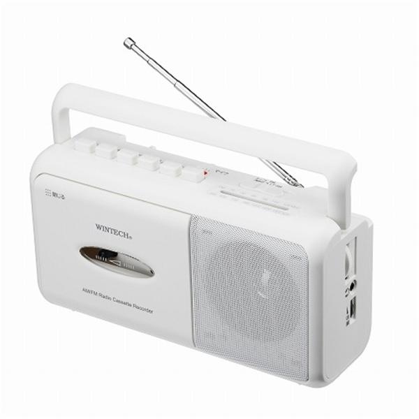 WINTECH モノラルラジカセ SCT-M110 ホワイト系・マイク内蔵・φ3.5ヘッドホン端子搭載・持ち運びに便利なハンドル付き