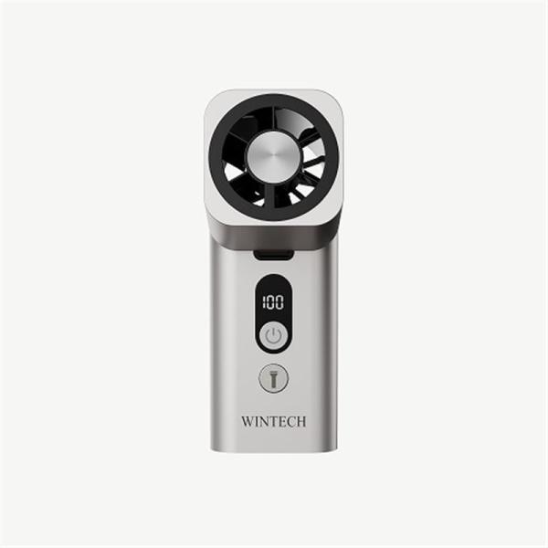 WINTECH 充電池内蔵メタルハンディファン（LEDライト付き） HF-262ML メタルシルバー・重厚感のあるメタル素材を採用・LEDライト内蔵・12000RPMの大風量