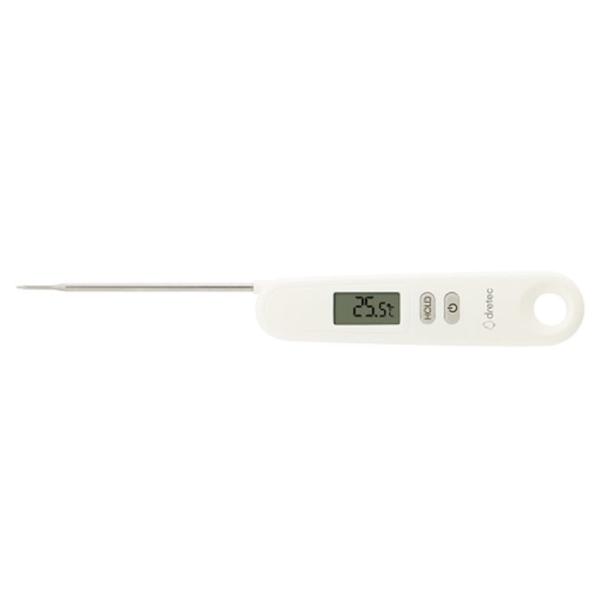 dretec（ドリテック） 折りたためるクッキング温度計 O-903IV アイボリー・揚げ物やお肉料理などの温度管理に・検温部を折りたためるから安全に収納できる・測定値を固定表示できるホールド機能、オートパワーオフ機能搭載