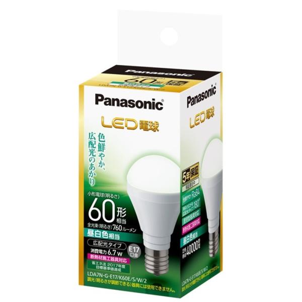 Panasonic（パナソニック） ＬＥＤ電球 LDA7NGE17K60ESW2 昼白色　60W形相当/E17口金【数量限定・未開封店頭在庫】・ネック部分がミニクリプトン電球同等形状を実現・コンパクト設計でも配光１８０度、明るさ広がる広配光...