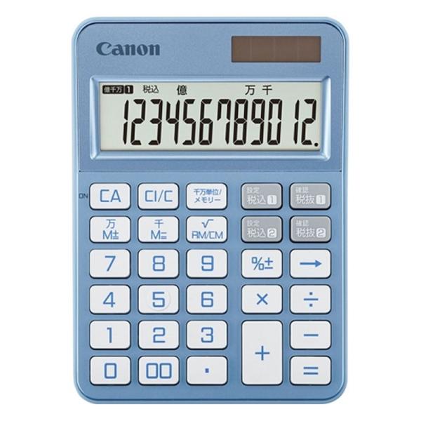 【発売日：2023年07月06日】Canon（キヤノン） カラフル電卓 ミニ卓上 KS-126WUV-BG ブルーグレイ・2種類の税込・税抜計算が可能だから、税率改定時や軽減税率の計算にも便利・桁数の多い計算でもわかりやすい千万単位表示・店...