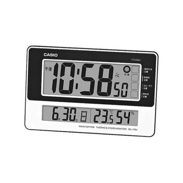 【発売日：2016年09月20日】カシオ計算機 電波デジタル置き時計 IDL-170J-7JF ・温度・湿度計付き電波時計、デジタルモデル・日本気象協会共同企画：生活環境お知らせ機能・カレンダー、一体型自立スタンド付き（置き・掛け兼用）