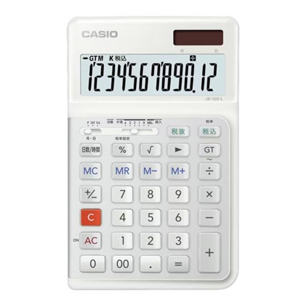 【発売日：2024年03月15日】カシオ計算機 人間工学電卓　左手用　ジャストタイプ JE-12D-L-WE-N 【数量限定・未開封店頭在庫】・３°の傾きと垂直キーにより左手で電卓を打ちやすく。人に寄り添ったやさしいデザイン。・人が電卓に合...