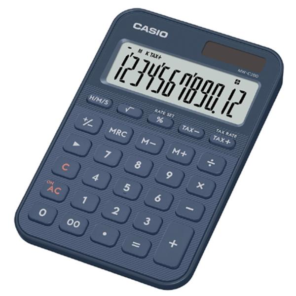 【発売日：2025年12月11日】カシオ計算機 カラフル電卓　ミニジャストタイプ MW-C20D-NY-N ネイビー・卓上でも手持ちでも活躍するミニジャストタイプ・丸みのあるフラットなキー形状を採用・斜線をあしらい、アクセントに