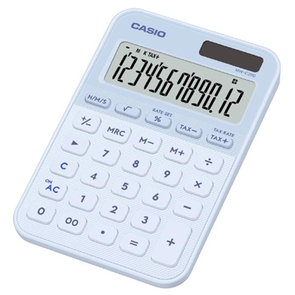 【発売日：2025年12月11日】カシオ計算機 カラフル電卓　ミニジャストタイプ MW-C20D-LB-N ライトブルー・卓上でも手持ちでも活躍するミニジャストタイプ・丸みのあるフラットなキー形状を採用・斜線をあしらい、アクセントに