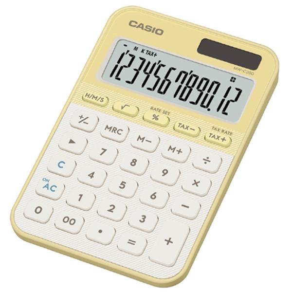 【発売日：2025年12月11日】カシオ計算機 カラフル電卓　ミニジャストタイプ MW-C20D-LY-N ライトイエロー・卓上でも手持ちでも活躍するミニジャストタイプ・丸みのあるフラットなキー形状を採用・斜線をあしらい、アクセントに