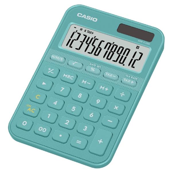 【発売日：2025年12月11日】カシオ計算機 カラフル電卓　ミニジャストタイプ MW-C20D-TU-N ターコイズ・卓上でも手持ちでも活躍するミニジャストタイプ・丸みのあるフラットなキー形状を採用・斜線をあしらい、アクセントに