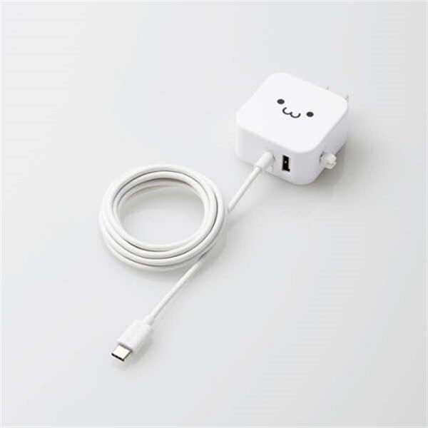 エレコム AC充電器(2.4A/Cケーブル一体型＋Aポート×1） MPA-ACC22WF ホワイトフェイス・USB Aポート+USB Type-C ケーブル一体型・最大出力12W(5V/2.4A)出力、スマートフォンなどを2台同時に充電が可...