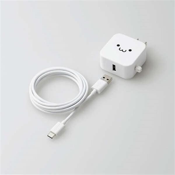 エレコム AC充電器(2.4A/A-Cケーブル付属＋Aポート×1） MPA-ACC23WF ホワイトフェイス・USB A×1ポート搭載、Type-Cケーブル付属(1.5m)・最大出力12W(5V/2.4A)出力、2台同時に充電が可能・最速電...