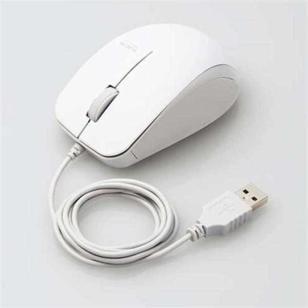 エレコム 抗菌マウス／有線 M-BL27UBSKWH ホワイト・“手にぴた”設計で疲れにくく、握りやすい有線マウス・静音タイプ・安心の抗菌仕様