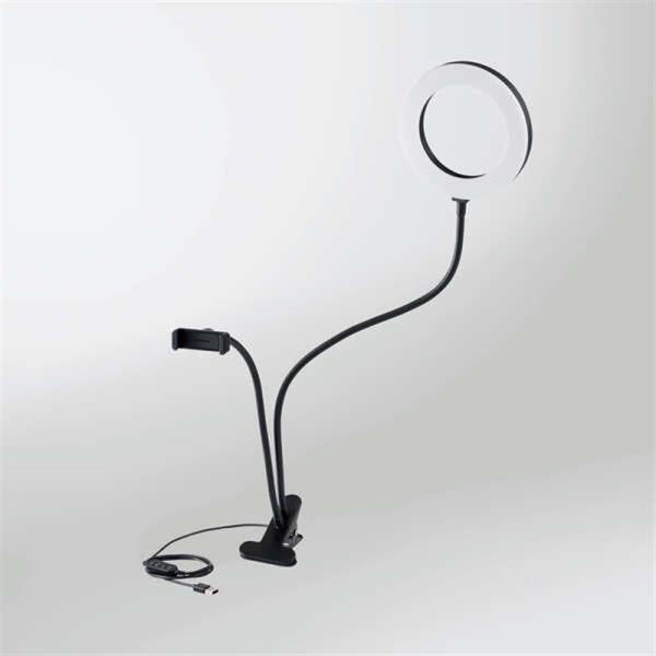 エレコム LEDリングライト(16cm/クリップスタンド付き) DE-L01BK ブラック・テレワーク推奨商品・クリップタイプ・フレキシブルアーム採用